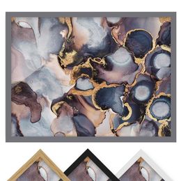 Bilderwelten Bild mit Rahmen - Querformat Marmor Aquarell mit Gold