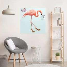 Bilderwelten Glasbild Tiere Digital Art orange Glas Wandbild - Flamingo mit High Heels - V&ouml;gel Wohnzimmer Schlafzimmer