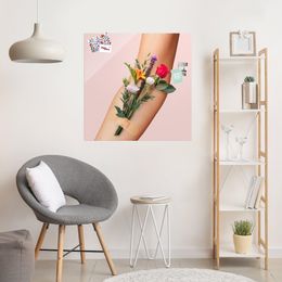 Bilderwelten Glasbild Blumen Motiv rosa Glas Wandbild - Arm mit Blumen - Deko Wohnzimmer Schlafzimmer