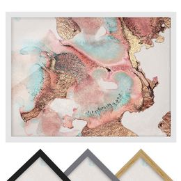 Bilderwelten Bild mit Rahmen originell rosa Abstrakt Aquarell - Goldenes Aquarell Ros&eacute; - Deko Wohnzimmer Schlafzimmer