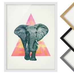 Bilderwelten Bild mit Rahmen Tiere bunt Pop Art inkl. Rahmung - Illustration Elefant vor Dreieck Malerei - Elefant Wohnzimmer Schlafzimmer