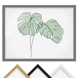 Bilderwelten Bild mit Rahmen - Querformat Monstera Bl&auml;tter Line Art