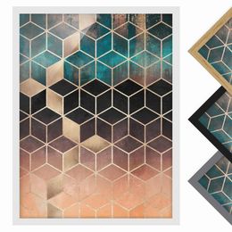 Bilderwelten Bild mit Rahmen - Hochformat T&uuml;rkis Ros&eacute; goldene Geometrie