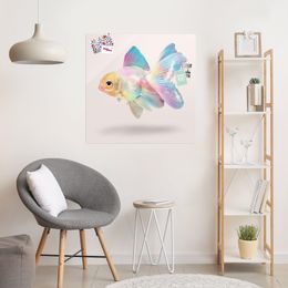 Bilderwelten Glasbild Tiere Fotomontage pastell Glas Wandbild - Fisch in Pastell - Fische Wohnzimmer Schlafzimmer