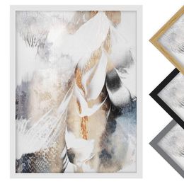 Bilderwelten Bild mit Rahmen originell gold Abstrakt Aquarell - Goldene abstrakte Wintermalerei - Deko Wohnzimmer Schlafzimmer