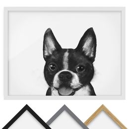 Bilderwelten Bild mit Rahmen Tiere schwarz weiss Pop Art Aquarell - Illustration Hund Boston Schwarz Wei&szlig; Malerei - Hund Wohnzimmer Schlafzimmer