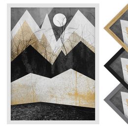 Bilderwelten Bild mit Rahmen originell gold Abstrakt Aquarell - Goldene Berge &Auml;ste - Deko Wohnzimmer Schlafzimmer