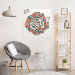 Bilderwelten Glasbild Tiere Pop Art rosa Glas Wandbild - Illustration Tiger Zeichnung Mandala Paisley - Paisley Wohnzimmer Schlafzimmer