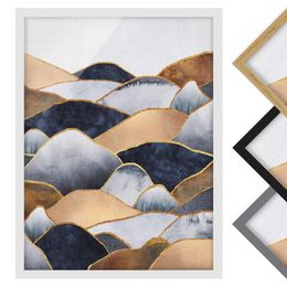 Bilderwelten Bild mit Rahmen - Hochformat Goldene Berge Aquarell
