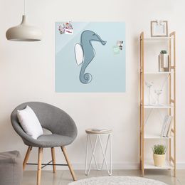 Bilderwelten Glasbild Tiere Line Art blau Glas Wandbild - Seepferdchen Line Art - Fische Kinderzimmer Baby M&auml;dchen Jungen