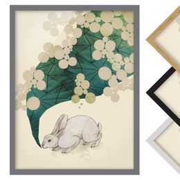 Bilderwelten Bild mit Rahmen - Hochformat Illustration Hase mit Punkten und Dreiecken