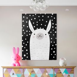 Bilderwelten Leinwandbild Kinderzimmer Tiere Schwarz-Wei&szlig; Tierpark mit Mustern - Lama - Leinwanddruck Hochformat - modernes Babyzimmer Wandbild S-XXL