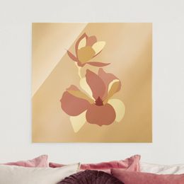 Bilderwelten Glasbild Blumen Line Art rosa Glas Wandbild - Line Art Bl&uuml;ten Pastell Rosa - Deko Wohnzimmer Schlafzimmer