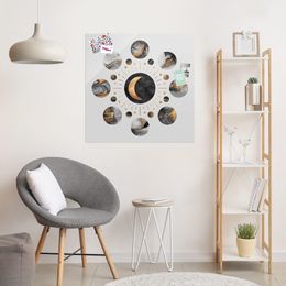 Bilderwelten Glasbild originell Abstrakt gold Aquarell - Mondphasen Abstrakt Gold - Deko Wohnzimmer Schlafzimmer