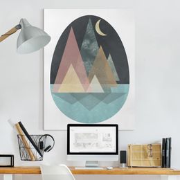 Bilderwelten Leinwandbild Natur Abstrakt Aquarell blau - Utopische Landschaft - Mond - Landschaft XXL Wohnzimmer Schlafzimmer
