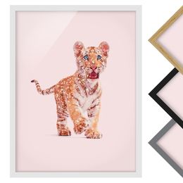 Bilderwelten Bild mit Rahmen Tiere rosa Fotomontage inkl. Rahmung - Tiger mit Glitzer - Tiger Wohnzimmer Schlafzimmer