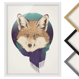 Bilderwelten Bild mit Rahmen - Hochformat Illustration Fuchs Mond Lila T&uuml;rkis