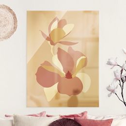 Bilderwelten Glasbild Blumen Line Art rosa Glas Wandbild - Line Art Bl&uuml;ten Pastell Rosa - Deko Wohnzimmer Schlafzimmer