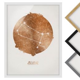 Bilderwelten Bild mit Rahmen Spirituell gold modern inkl. Rahmung - Sternzeichen Zwilling Gold - Himmel Wohnzimmer Schlafzimmer