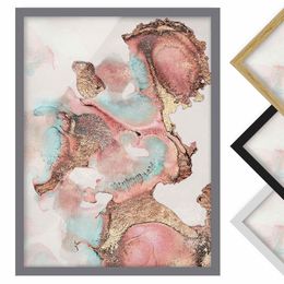 Bilderwelten Bild mit Rahmen - Hochformat Goldenes Aquarell Ros&eacute;