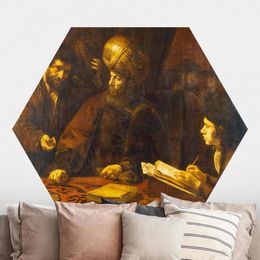 Bilderwelten Hexagon Tapete originell modern Wandtapete braun - Rembrandt van Rijn - Gleichnis von Arbeitern - Deko Wohnzimmer Schlafzimmer