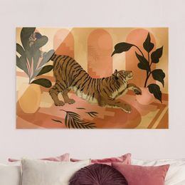 Bilderwelten Glasbild Tiere Pop Art rosa Glas Wandbild - Illustration Tiger in Pastell Rosa Malerei - Tiger Wohnzimmer Schlafzimmer