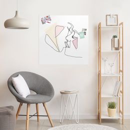 Bilderwelten Glasbild originell Line Art rosa Glas Wandbild - Kuss Gesichter Line Art - Erotik Wohnzimmer Schlafzimmer