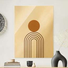 Bilderwelten Glasbild originell Abstrakt beige Glas Wandbild - Line Art Kreis und Linien Kupfer - Geometrisch Wohnzimmer Schlafzimmer