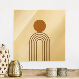 Bilderwelten Glasbild originell Abstrakt beige Glas Wandbild - Line Art Kreis und Linien Kupfer - Geometrisch Wohnzimmer Schlafzimmer