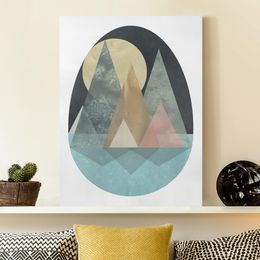 Bilderwelten Leinwandbild Natur Abstrakt Aquarell blau - Utopische Landschaft - Sonne - Landschaft XXL Wohnzimmer Schlafzimmer