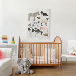 Bilderwelten Leinwandbild Kinderzimmer Tiere Bauernhof Tierfamilie II - Leinwanddruck Hochformat - modernes Babyzimmer Kleinkindzimmer Wandbild S-XXL
