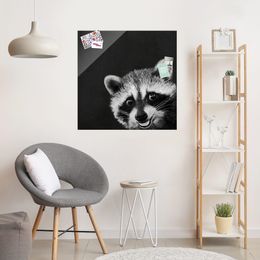 Bilderwelten Glasbild Tiere Pop Art schwarz Aquarell - Illustration Waschb&auml;r Schwarz Wei&szlig; Malerei - B&auml;r Wohnzimmer Schlafzimmer