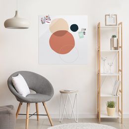 Bilderwelten Glasbild originell Abstrakt beige Glas Wandbild - Line Art Kreise Pastell - Geometrisch Wohnzimmer Schlafzimmer