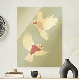Bilderwelten Glasbild Tiere Line Art weiss Glas Wandbild - Line Art Tauben Pastell - V&ouml;gel Wohnzimmer Schlafzimmer