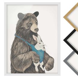 Bilderwelten Bild mit Rahmen Tiere braun Pop Art inkl. Rahmung - Illustration B&auml;r und Hase Baby - B&auml;r Wohnzimmer Schlafzimmer