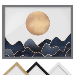 Bilderwelten Bild mit Rahmen - Querformat Goldene Sonne blaue Wellen