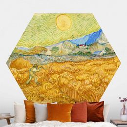 Bilderwelten Hexagon Tapete Natur modern Wandtapete gelb - Vincent van Gogh - Kornfeld mit Schnitter - Landschaft Wohnzimmer Schlafzimmer