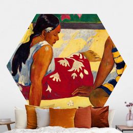 Bilderwelten Hexagon Tapete originell modern Wandtapete rot - Paul Gauguin - Frauen von Tahiti - Deko Wohnzimmer Schlafzimmer
