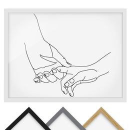 Bilderwelten Bild mit Rahmen originell schwarz weiss Line Art inkl. Rahmung - Z&auml;rtliche H&auml;nde Line Art - Deko Wohnzimmer Schlafzimmer