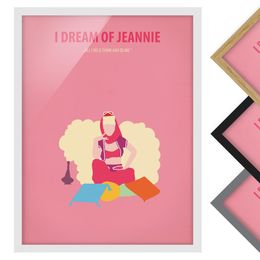 Bilderwelten Bild mit Rahmen originell rosa Pop Art inkl. Rahmung - Filmposter I dream of Jeannie - Deko Wohnzimmer Schlafzimmer