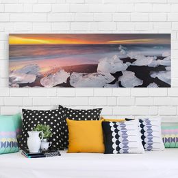 Bilderwelten Leinwandbild - Panorama Eisbrocken J&ouml;kuls&aacute;rlon Island