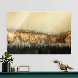 Bilderwelten Glasbild originell Abstrakt gold Aquarell - Goldspuren in Aquarell - Deko Wohnzimmer Schlafzimmer