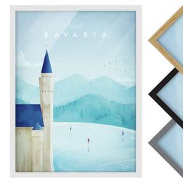 Bilderwelten Bild mit Rahmen originell blau Vintage inkl. Rahmung - Reiseposter - Bavaria - Architektur Wohnzimmer Schlafzimmer