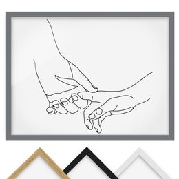 Bilderwelten Bild mit Rahmen - Querformat Z&auml;rtliche H&auml;nde Line Art