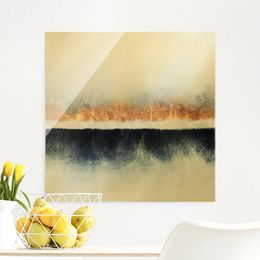 Bilderwelten Glasbild originell Abstrakt gold Aquarell - Goldener Horizont Aquarell - Deko Wohnzimmer Schlafzimmer