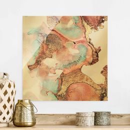 Bilderwelten Glasbild originell Abstrakt rosa Aquarell - Goldenes Aquarell Ros&eacute; - Deko Wohnzimmer Schlafzimmer