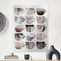Bilderwelten Glasbild - Hochformat Graue Kaffeetassen mit Gold
