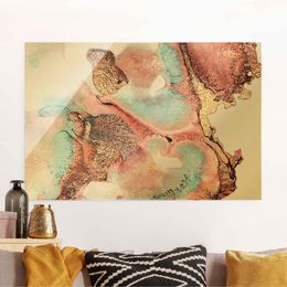 Bilderwelten Glasbild originell Abstrakt rosa Aquarell - Goldenes Aquarell Ros&eacute; - Deko Wohnzimmer Schlafzimmer