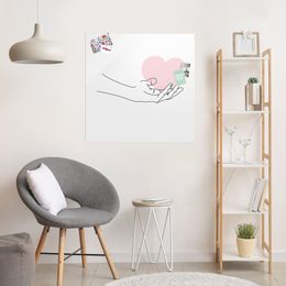 Bilderwelten Glasbild originell Line Art rosa Glas Wandbild - Hand mit Herz Line Art - Deko Wohnzimmer Schlafzimmer