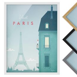 Bilderwelten Bild mit Rahmen originell blau Vintage inkl. Rahmung - Reiseposter - Paris - Architektur Wohnzimmer Schlafzimmer